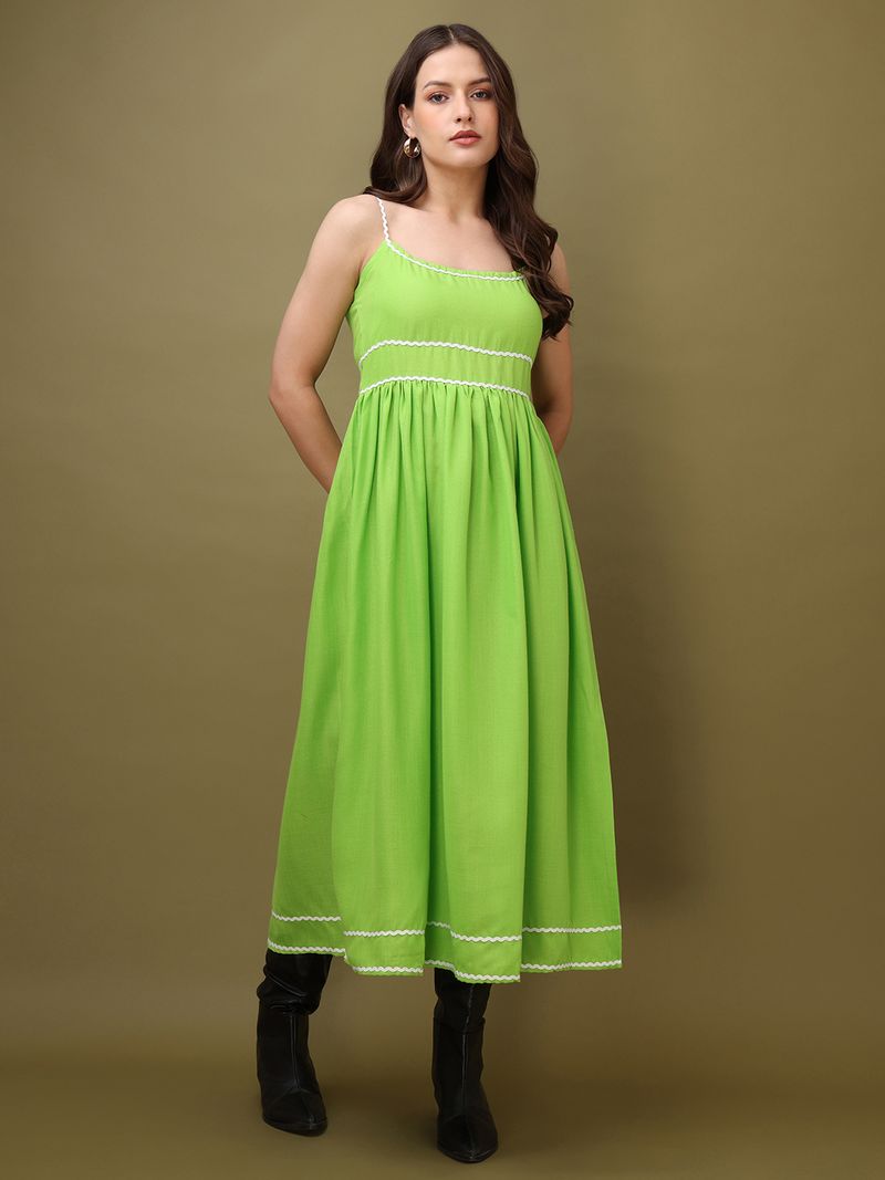 Women's Solid Fit and Flare Green Dress – Purvaja